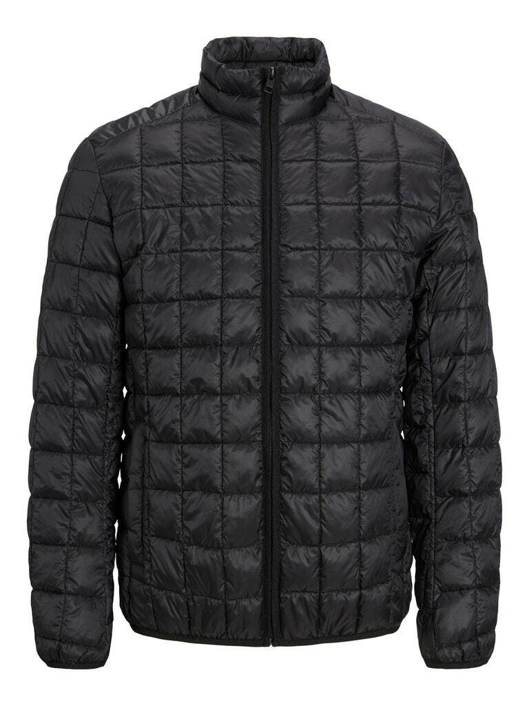 Sort quiltet overgangsjakke med firkant mønster fra Jack & Jones